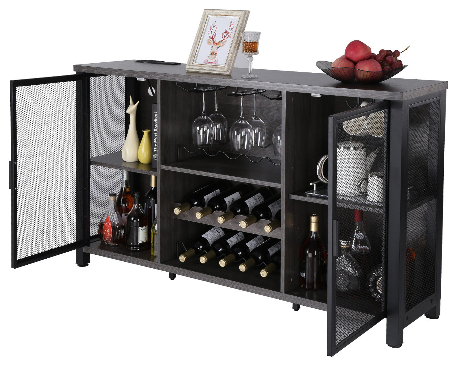 VEVOR Industrial Bar Cabinet Wine Bar Table With Wine Rack for Liquor ...