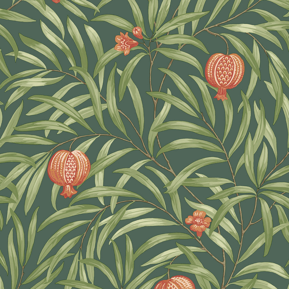 Belgravia Decor Elena Green Pomegranate Wallpaper, Bolt - Tropical ...