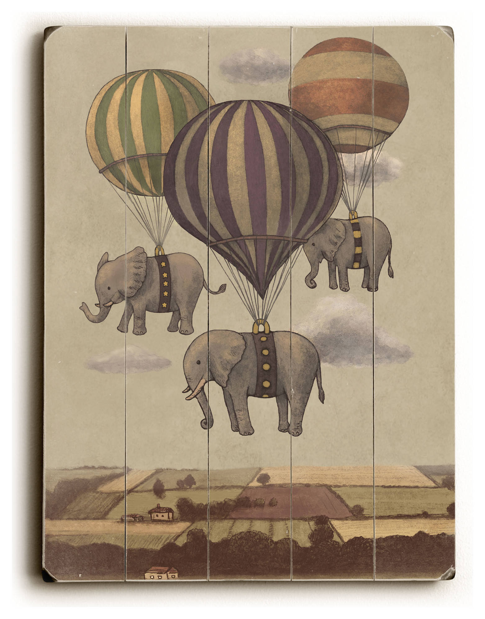 "Flight of The Elephants" Wood Sign, 14"x20" - Contemporary - Prints ...