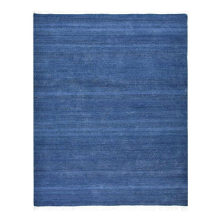 Hand Woven Flat Weave Kilim Wool Area Rug Solid Blue - Contemporary ...