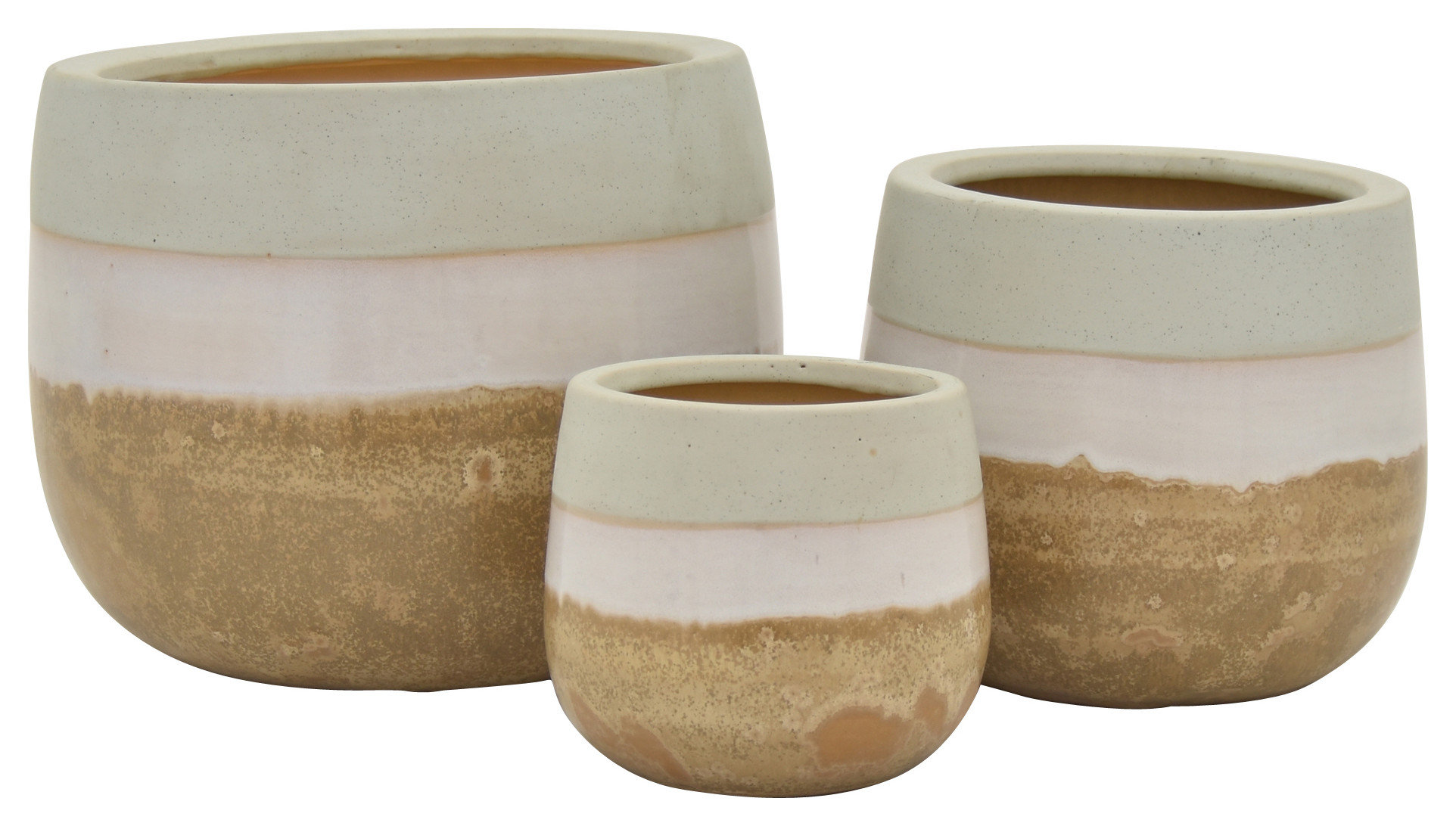 Plutus Brands Planter, Brown Porcelain Set Of 3 - Transitional - Indoor ...