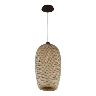 Tulum 1 Light Pendant, Black & Wicker - Tropical - Pendant Lighting ...