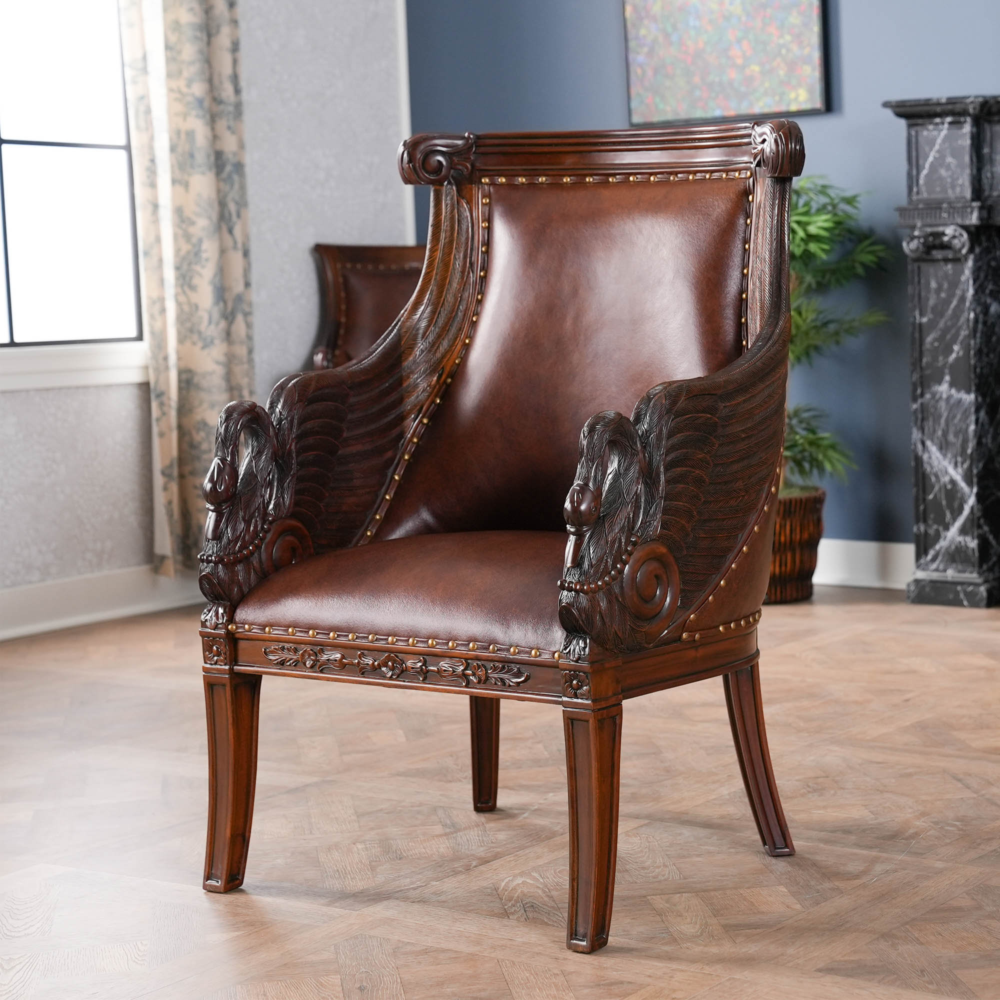 Mahogany Swan Arm Chair With Leather - Victorian - Armchairs And Accent ...