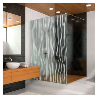 Frameless Frosted Glass Shower Screen Panel with Nice Sandblasted Design, 47" X 75 ...