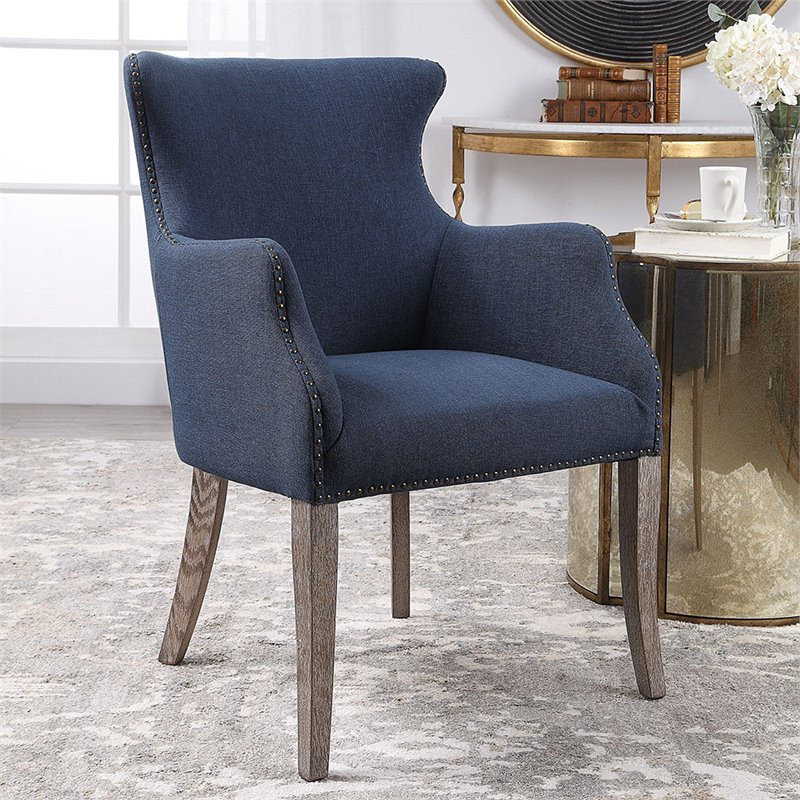 Uttermost Yareena Coastal Wood and Fabric Wingback Accent Chair - Denim ...