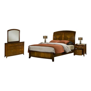 Viven 5-Piece Full Bed, 2 Nightstands, Dresser & Mirror Set, Spice ...