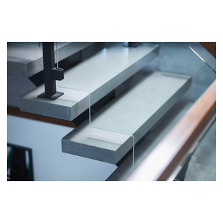 Steel and Concrete Mono Stringer with Clamped Glass Railing System ...