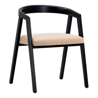 Mateo Black Oak Curved Back Dining Arm Chair With Upholstered Taupe ...