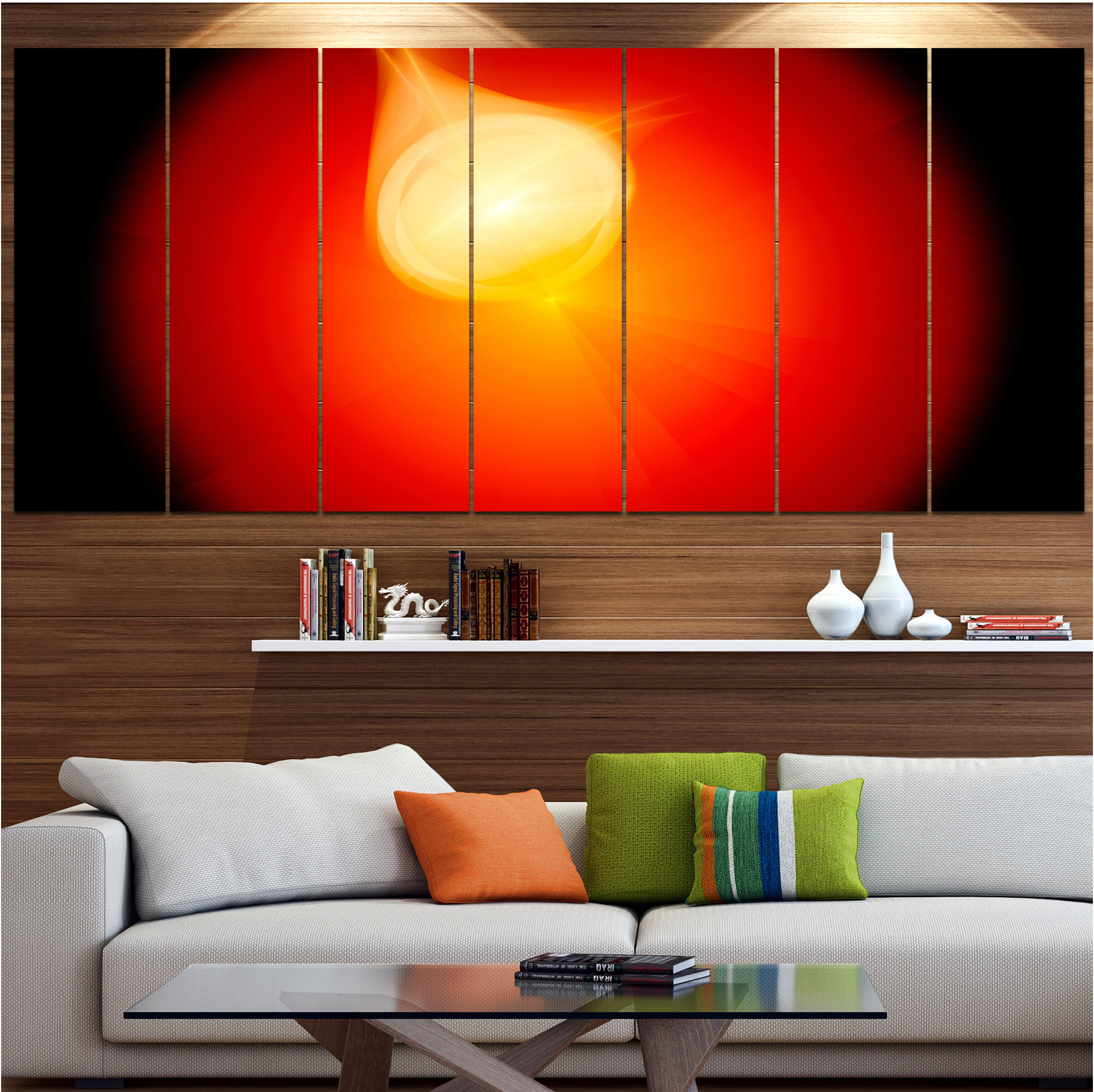 Glowing Red Misty Sphere, Multipanel Abstract Canvas Art Print, 83"x32 ...