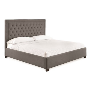 Bowery Hill Transitional Tufted Queen Platform Bed in Gray Finish ...