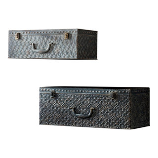 Suitcase Wall Shelf, 2-Piece Set, Gray/Black - Industrial - Display And ...