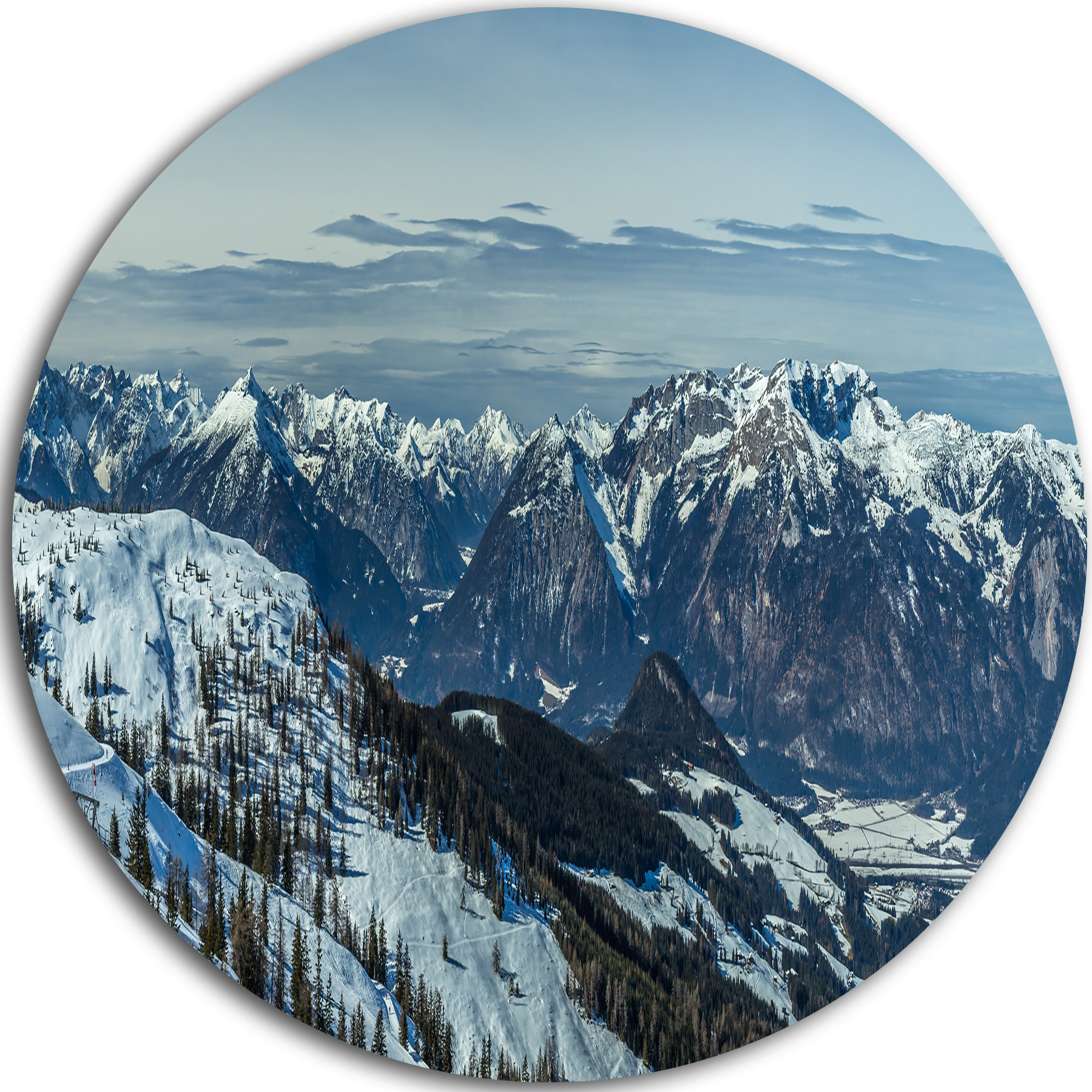 White Ski Slope Panoramic View, Landscape Disc Metal Artwork, Disc of ...