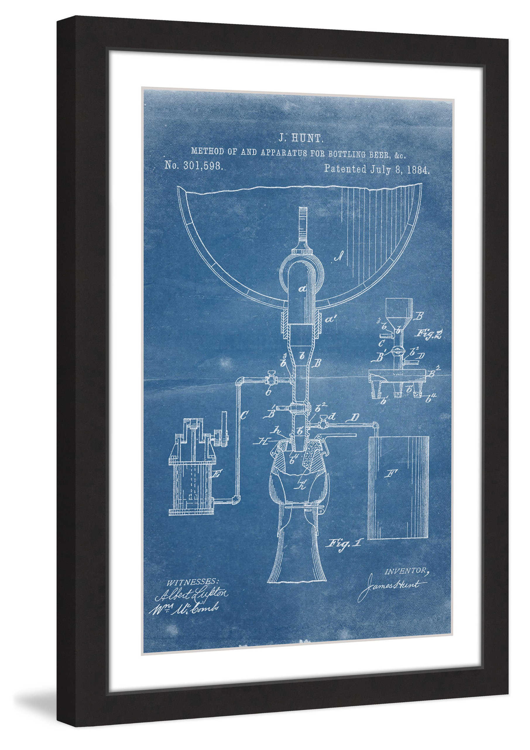"Bottling Beer 1884 Blueprint" Framed Painting Print, 12x18 ...