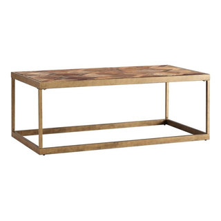 Maklaine Modern Patchwork Wood Top Coffee Table in Brass Finish ...