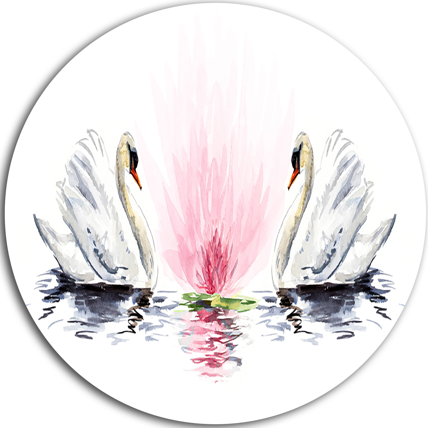 Floating Swans on White Background, Animal Round Metal Wall Art, Disc ...