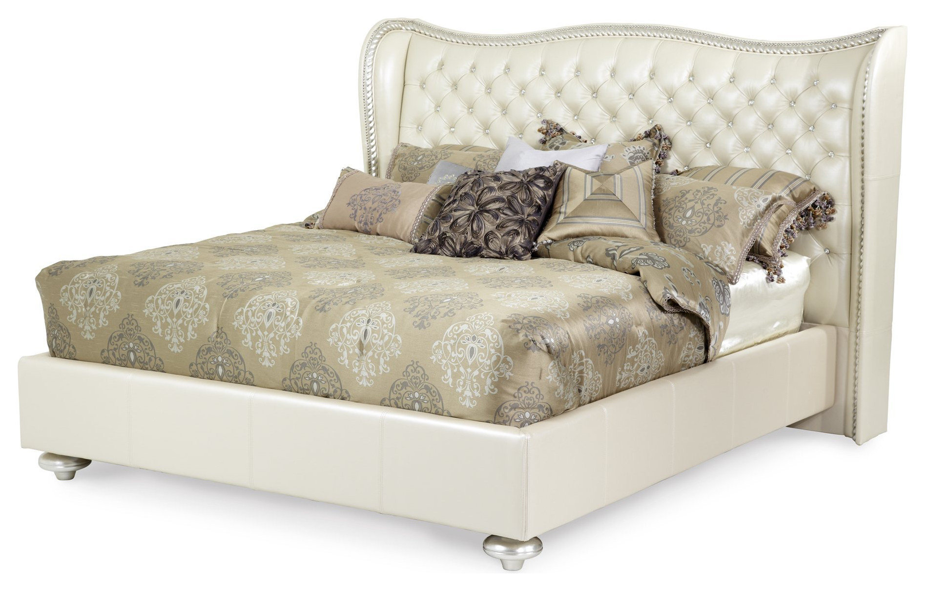 Aico Amini Hollywood Swank Cal King Upholstered Platform Bed in Creamy ...