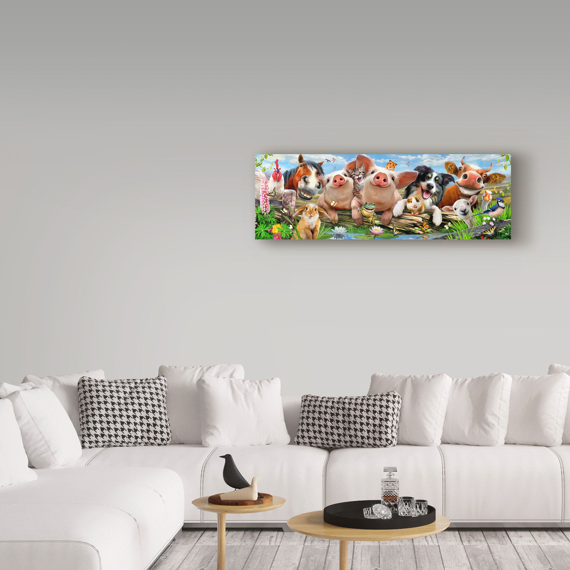 "Happy Farm Animals" by Howard Robinson, Canvas Art, 8"x24" - Farmhouse ...