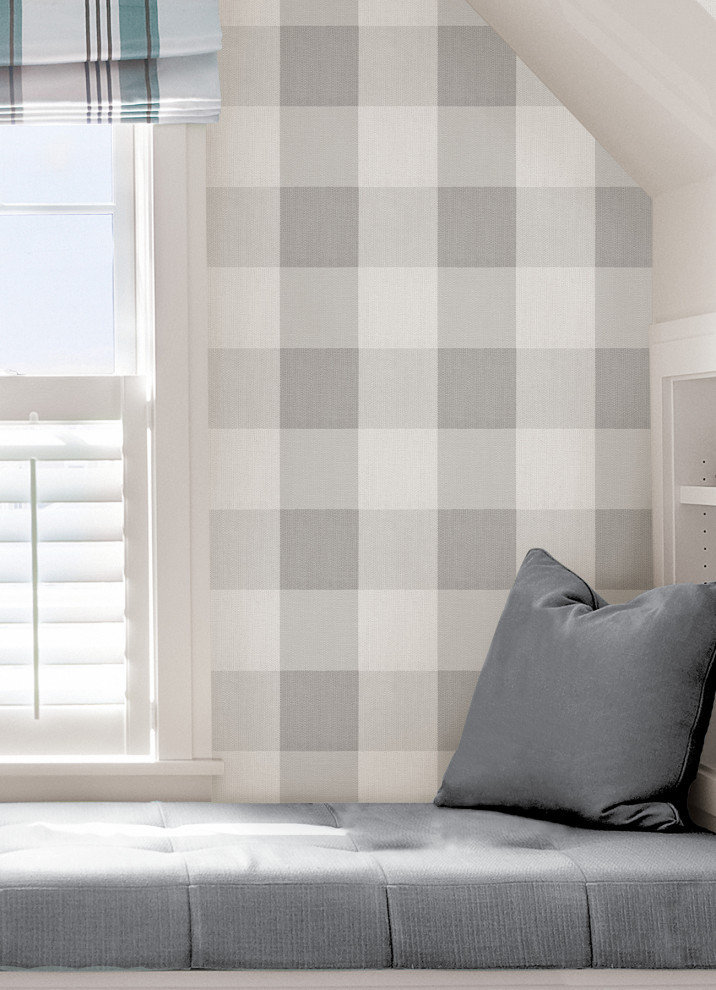 Grey Buffalo Plaid Plaid Peel & Stick Wallpaper, Swatch - Farmhouse ...