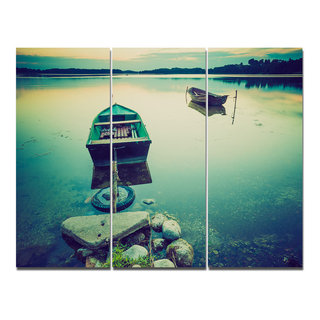 Boats in Vintage Style Lake, Boat Triptych Canvas Art Print, 36x28, 3 ...