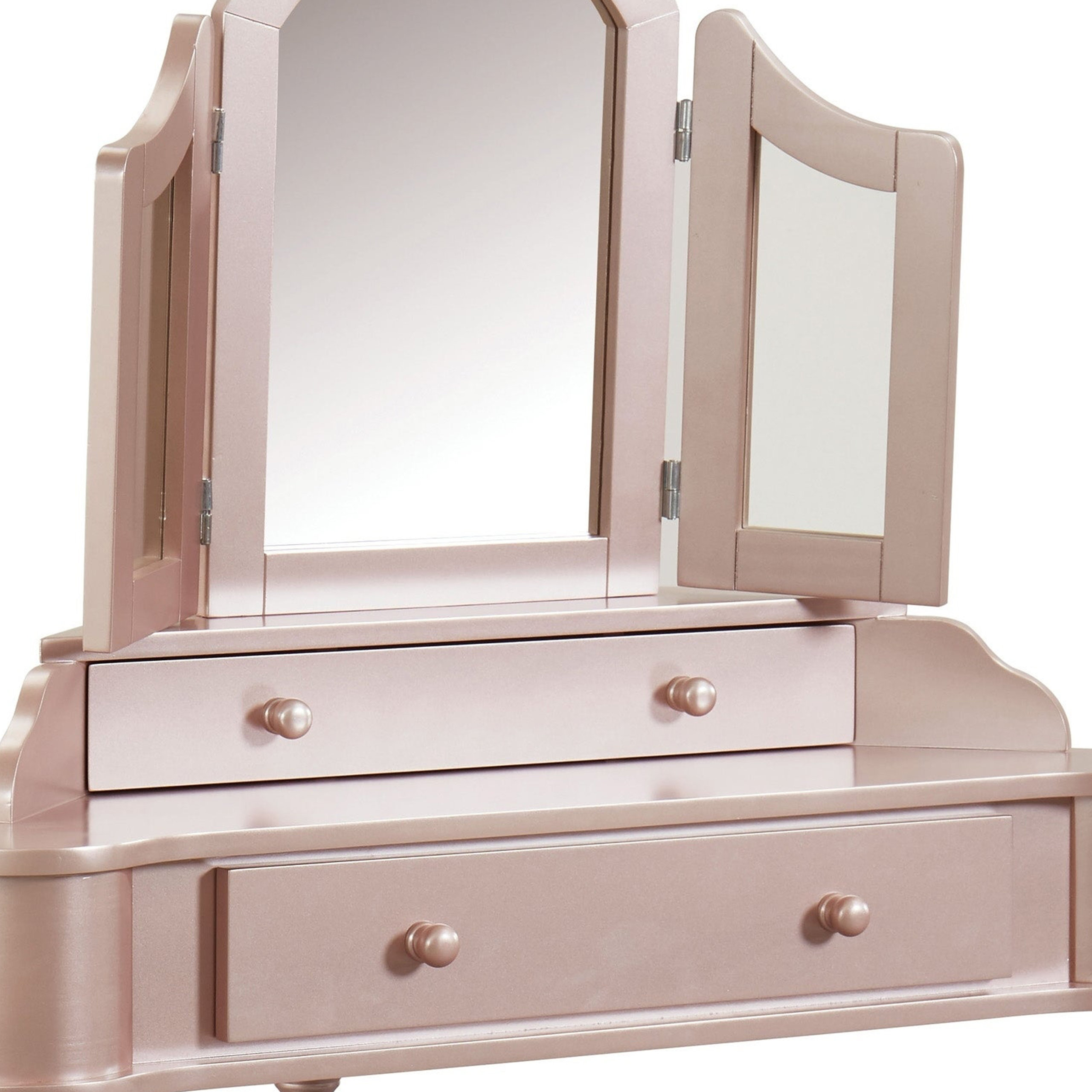Benzara BM207322 Wooden Vanity Set with Padded Stool, Rose Gold ...