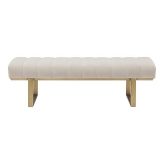 Modrest Robles Modern Beige Fabric + Antique Brass Dining Bench - Contemporary - Upholstered ...
