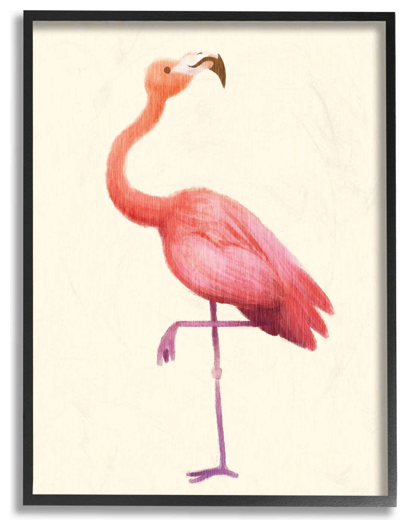 Flamingo Pose on Tan Watercolor Framed Giclee Texturized Art, 11"x14 ...