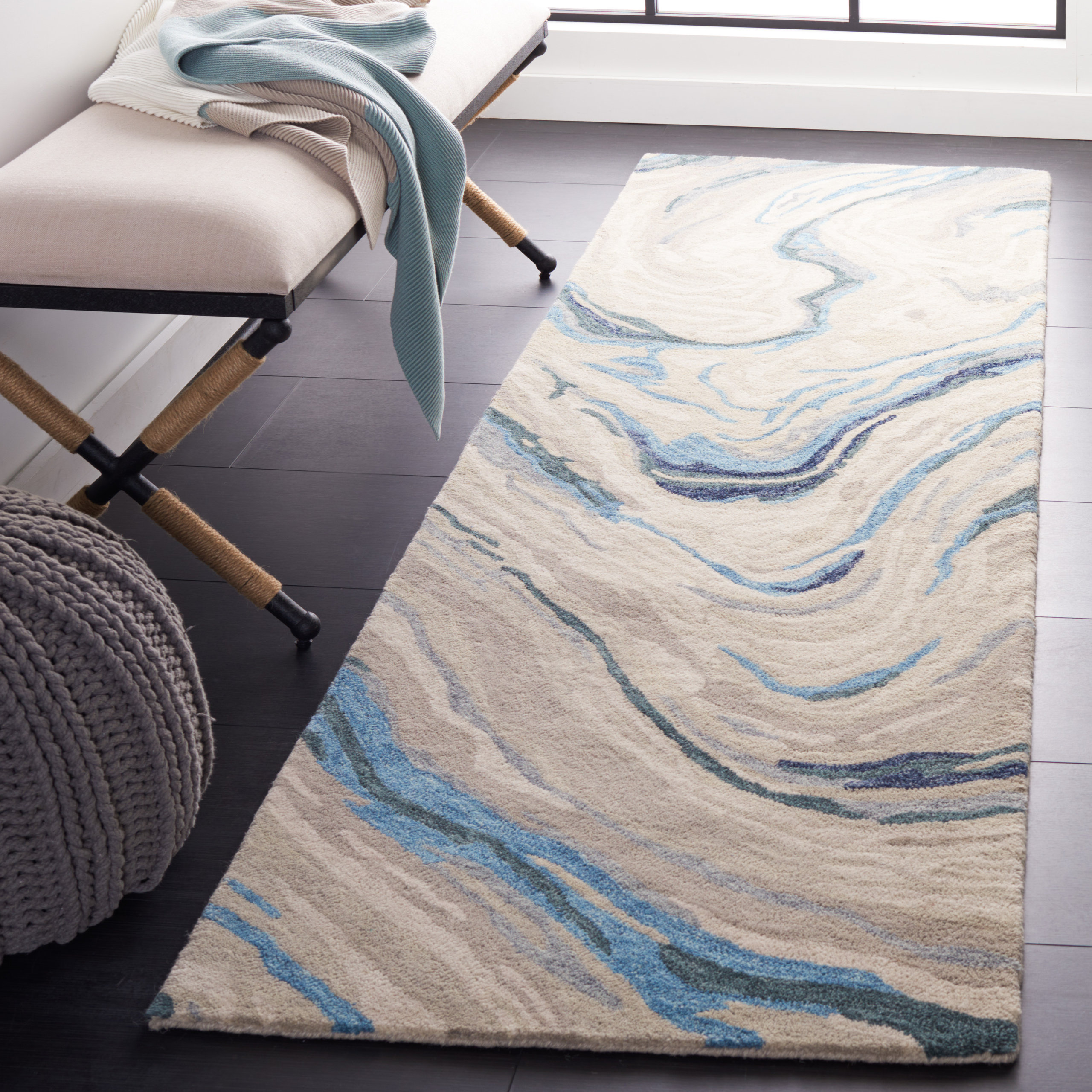 Safavieh Soho Soh675M Organic/Abstract Rug, Blue/Beige, 2'3"x8' Runner ...