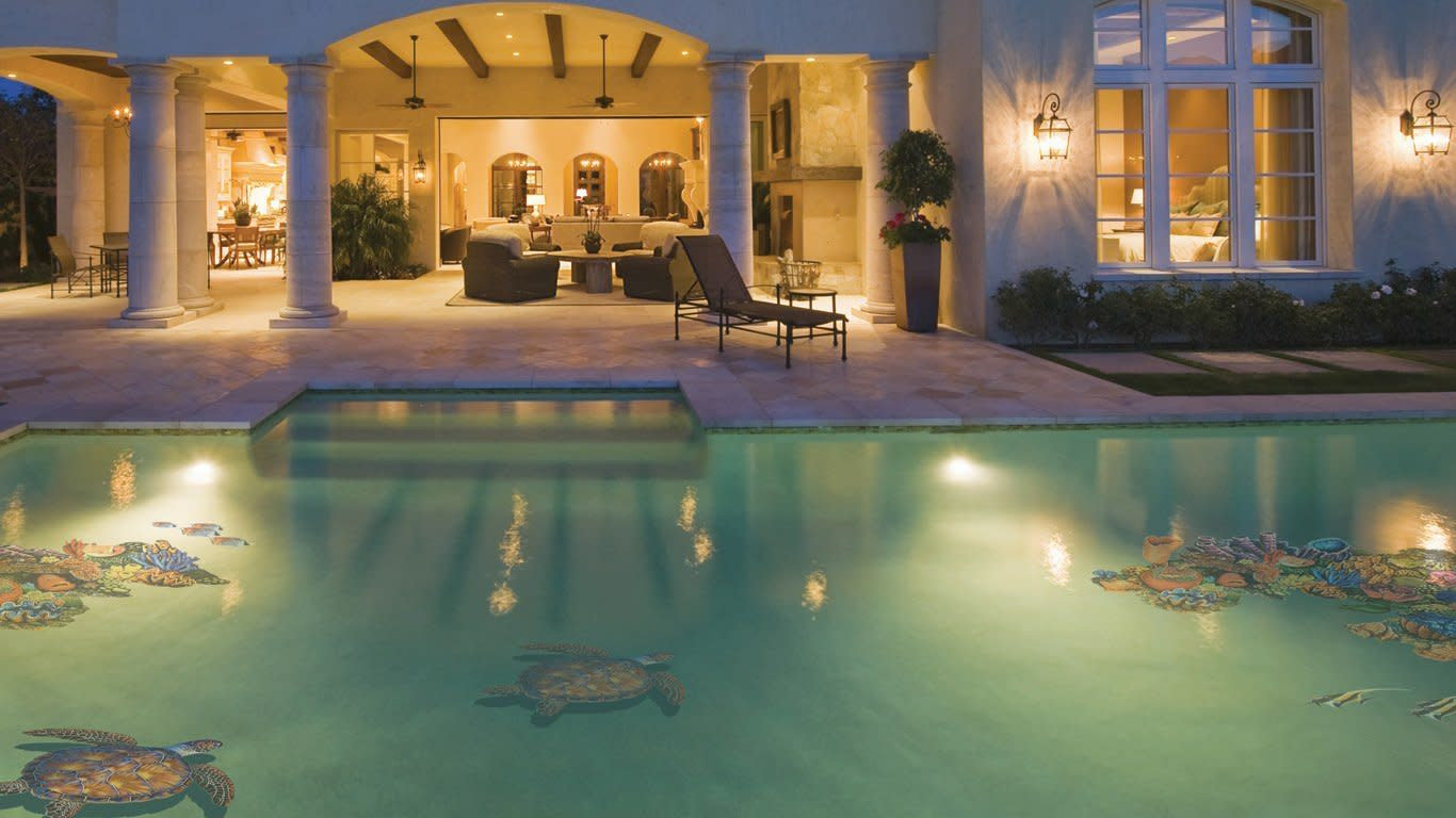 Sea Turtle Porcelain Swimming Pool Mosaic, 11"x11" with shadow - Beach ...