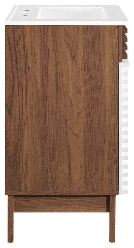 Modway Render Modern Style Wood Bathroom Vanity in White/Walnut ...