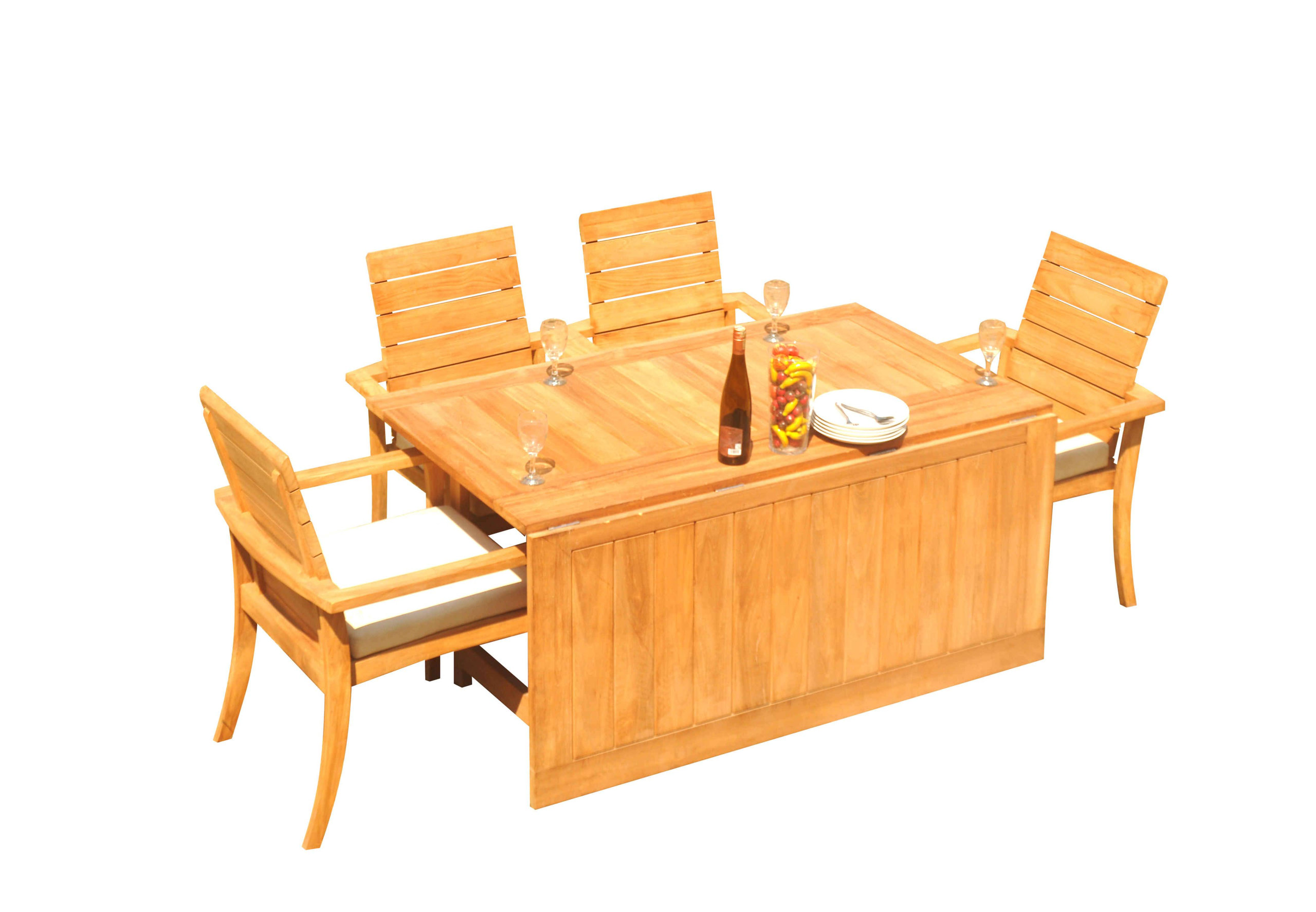 7-Piece Outdoor Teak Set: 60" Square Butterfly Table, 6 Alps Stacking ...