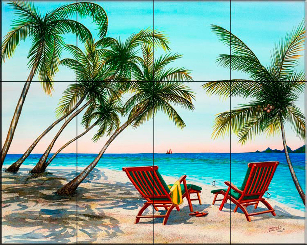 Tile Mural, Tropical Vacation by Patrick Sullivan, 24" x 18" (12 Tiles ...