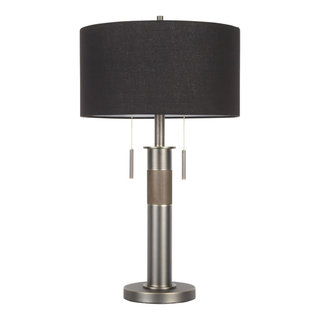 Trophy Industrial Table Lamp, Gun Metal with Black Linen Shade, 15"L x ...