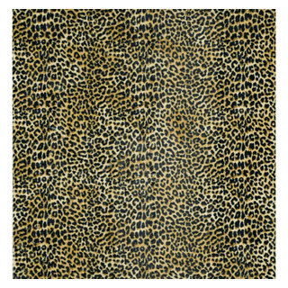 8'x8' Black and Gold Round Leopard Print Shag Handmade Non Skid Area ...