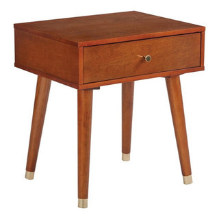 Cupertino Side Table with Drawer in Light Walnut Brown Finish in ...