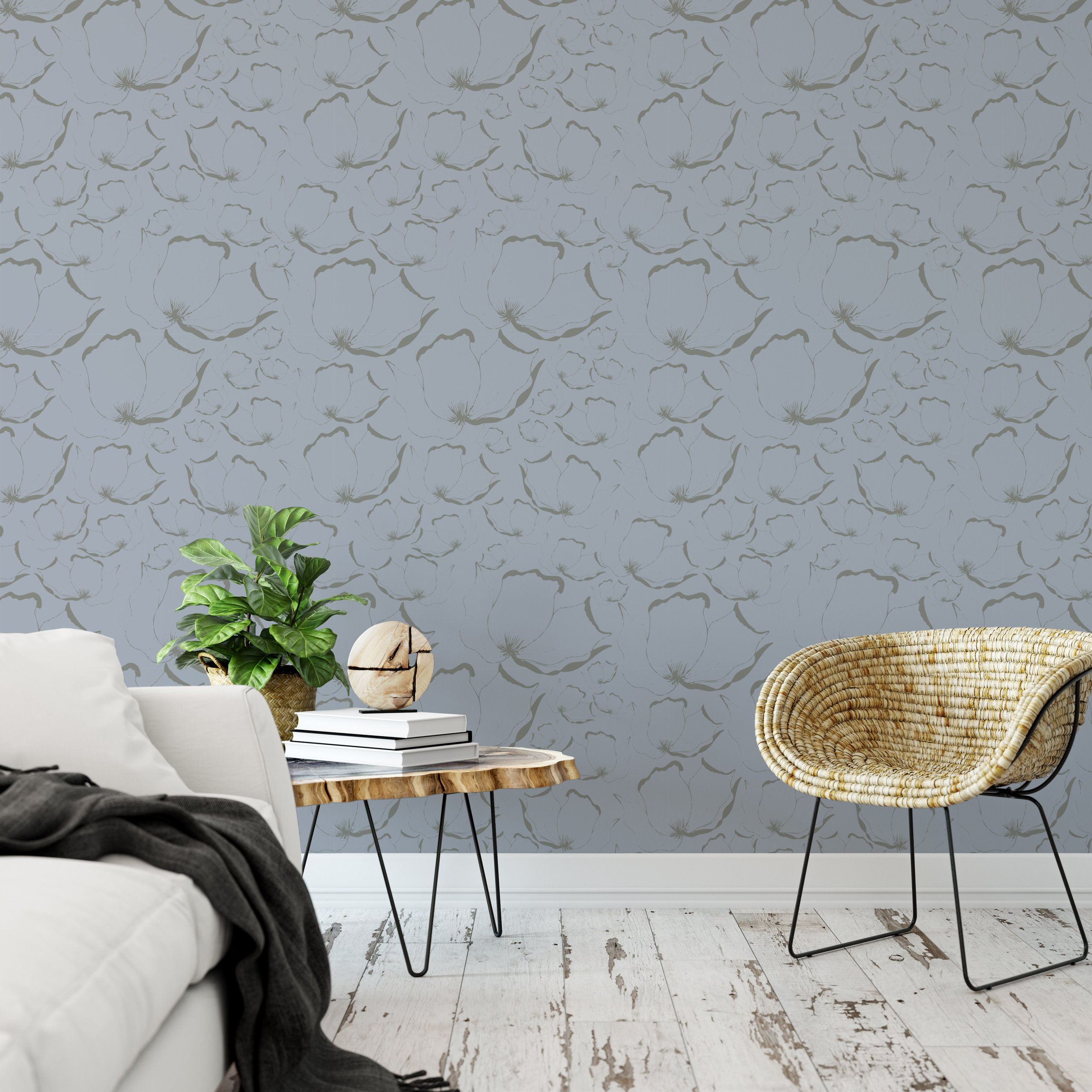 Loose Flowers Gray Blue Wallpaper by Monor Designs, Sample 12"x8 ...