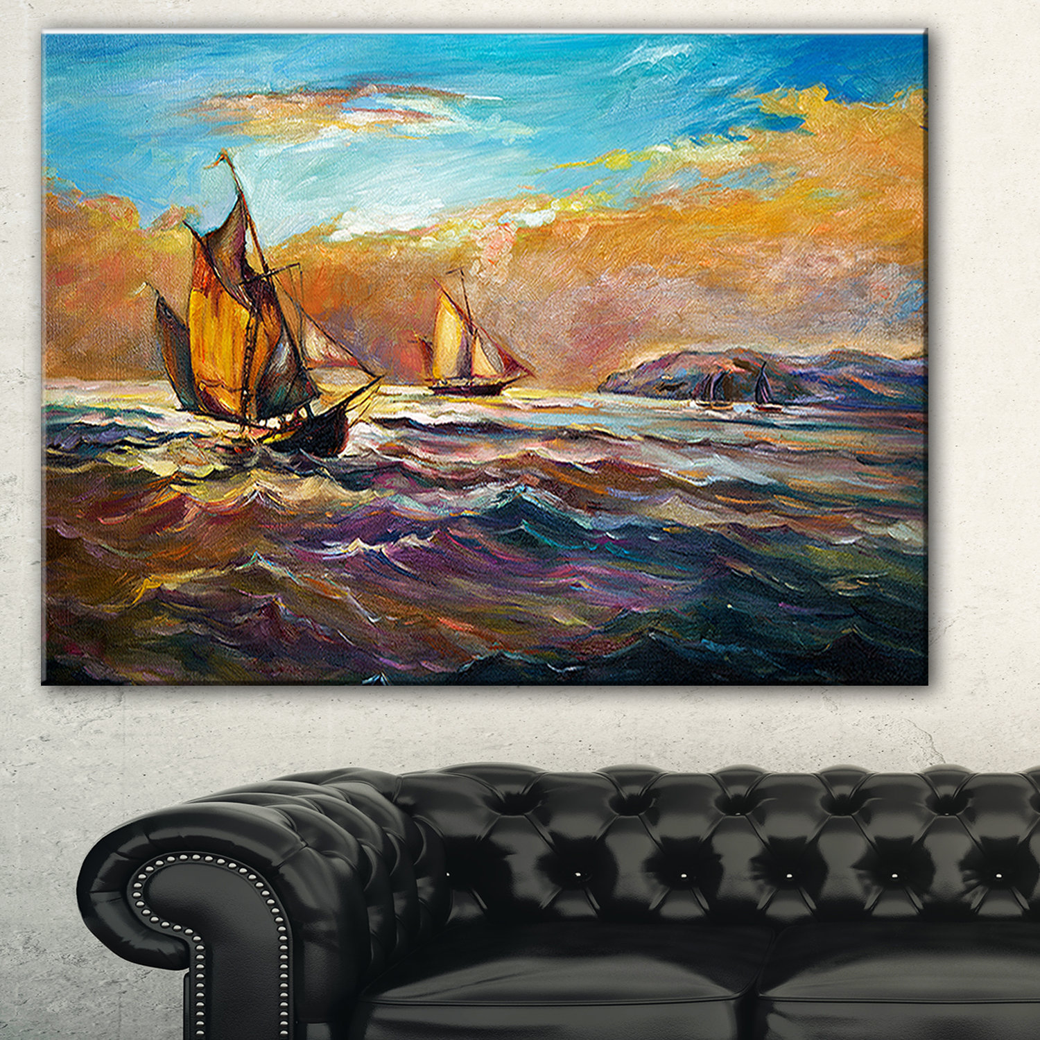 "Boats in Roaring Sea" Canvas Print, 32"x16" - Beach Style - Prints And ...
