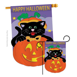 Black Cat Fall Halloween Flags Set, 28" X 40" X 0.1" - Modern - Flags ...