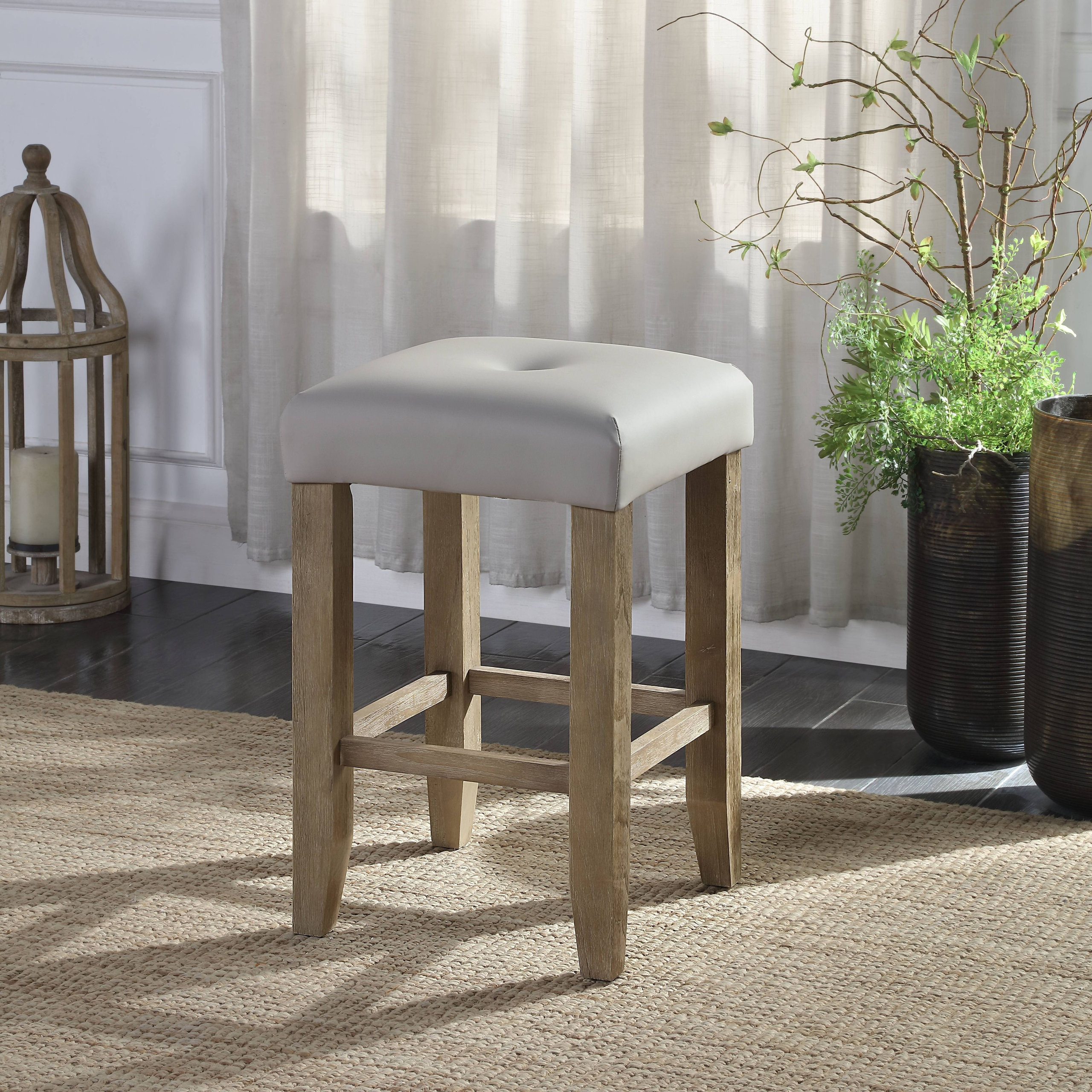 Charnell Counter Height Stool, Set-2, Gary PU and Oak Finish ...