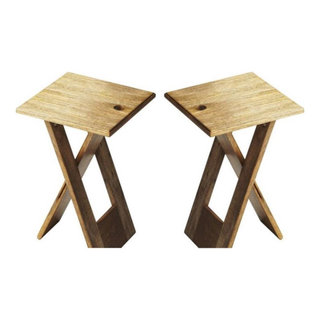 Home Square Transitional Wood Folding Table in Natural Finish - Set of ...