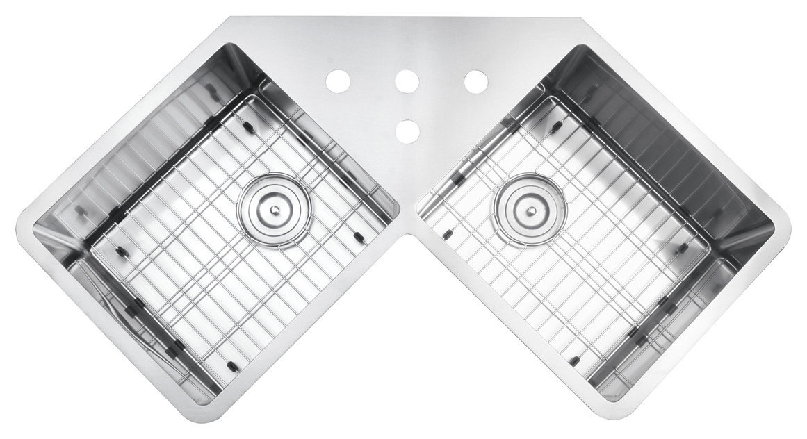 Ruvati RVH8400 Undermount Corner Kitchen Sink 16 Gauge 44" Double Bowl ...