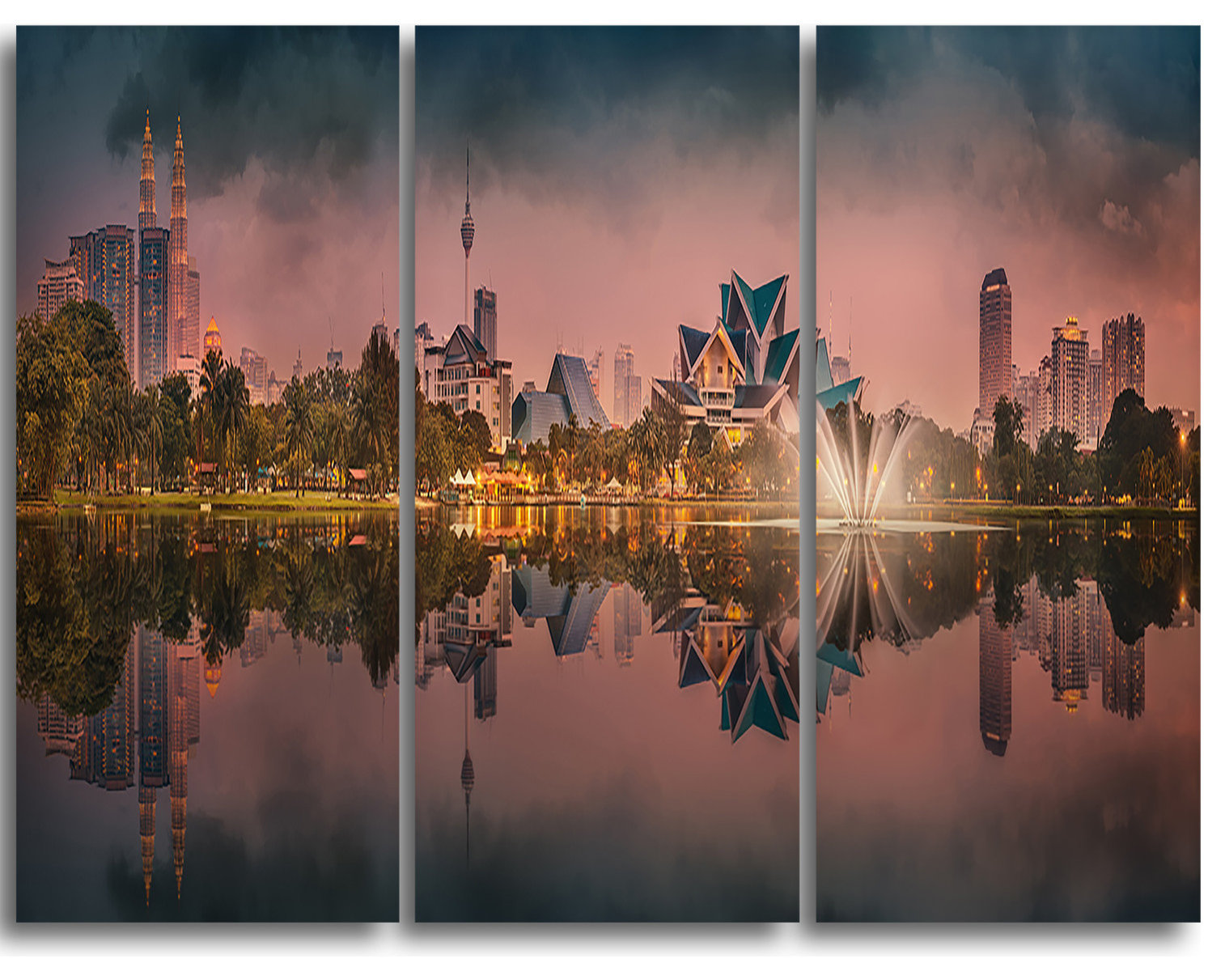 "Kula Lumpur Night Scenery" Wall Art Canvas Print, 36"x28" 3 Panel ...