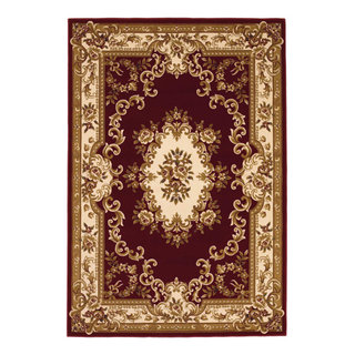 10'X13' Red Ivory Machine Woven Hand Carved Floral Medallion Indoor ...