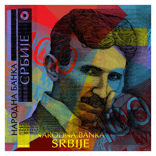 Nikola Tesla Pop Art, Detail 100 Dinar Banknote, 55x55 Rolled ...