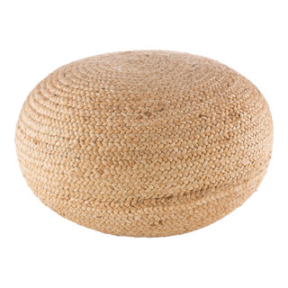 Zenobia Farmhouse Braided Jute Pouf - Beach Style - Floor Pillows And Poufs - by HedgeApple | Houzz