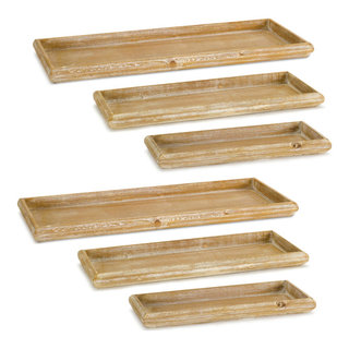 Tray, 6-Piece Set, 12.5"L, 15.75"L, 19.25"L Wood - Farmhouse - Serving ...