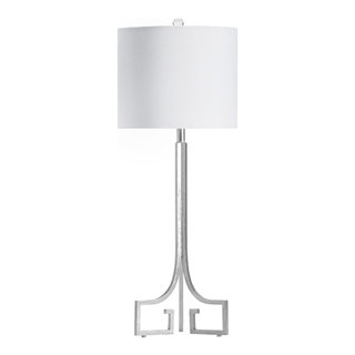 33"H Silver Metal Table Lamps With White Drum Shade - Transitional ...