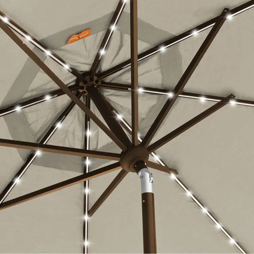 Patio Umbrella With LED Rib Lights and Fadeproof 3 Tier Fabric Canopy ...