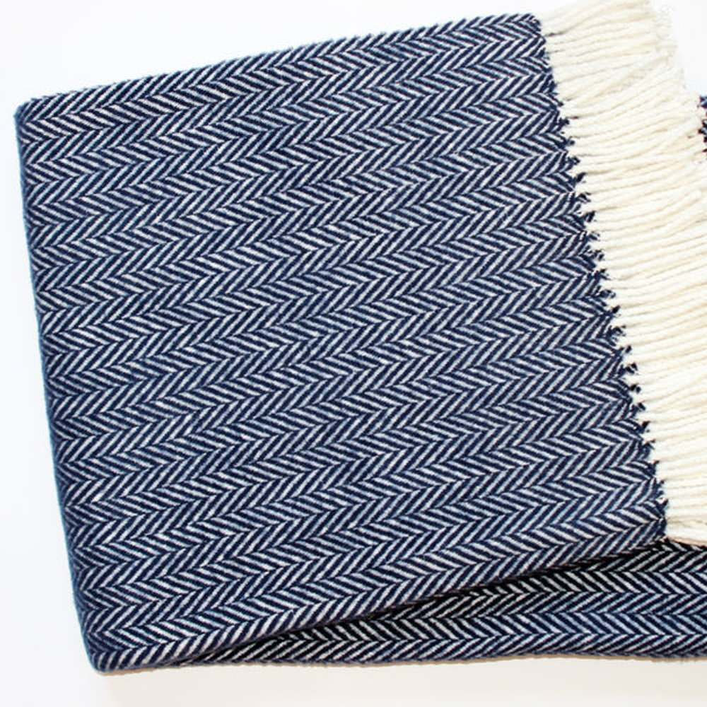 Navy Blue and White Dreamy Soft Herringbone Throw Blanket ...
