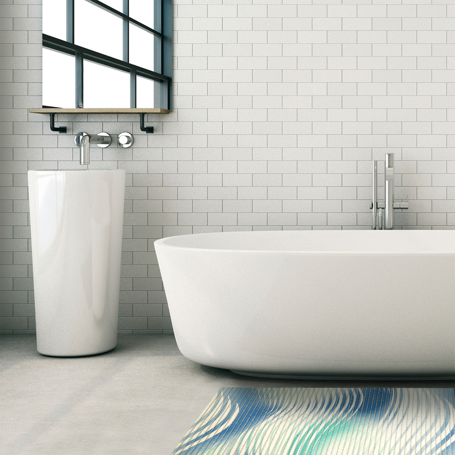 Waves PVC Bathroom Mat, Blue, 26" x 35", Covers 6.3 sq ft, 26" x 35 ...