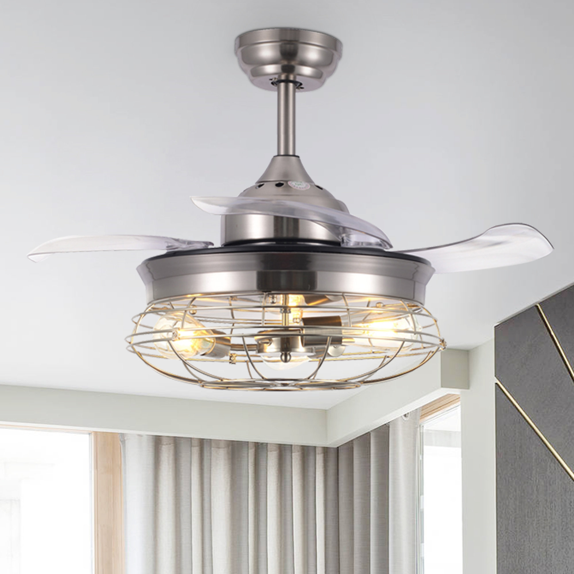 42" Vintage Industrial Ceiling Fan with Retractable Blades, Remote ...